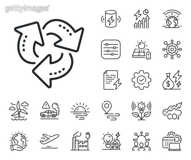 Recycle arrow line icon. Recycling waste. Energy, Co2 exhaust and solar ...