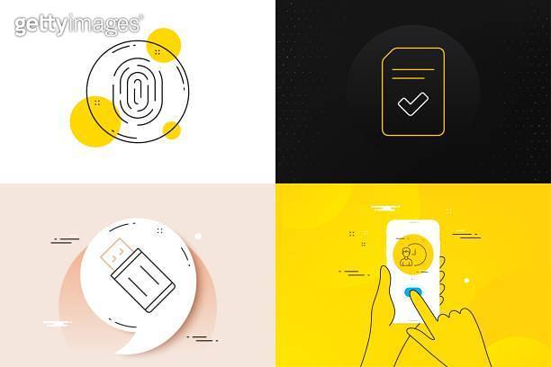 Minimal set of Checked file, Fingerprint and Working hours line icons. For web development ...