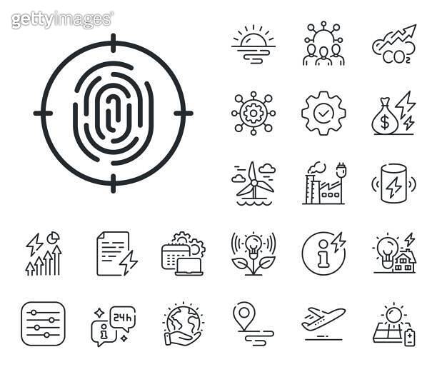 Fingerprint line icon. Finger print target sign. Energy, Co2 exhaust ...