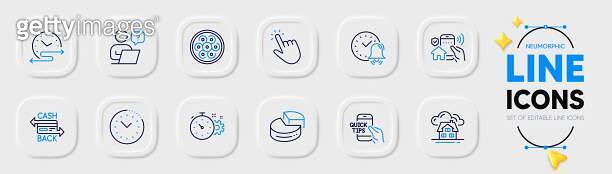 Cogwheel timer, Cursor and Alarm bell line icons for web app. Pictogram ...