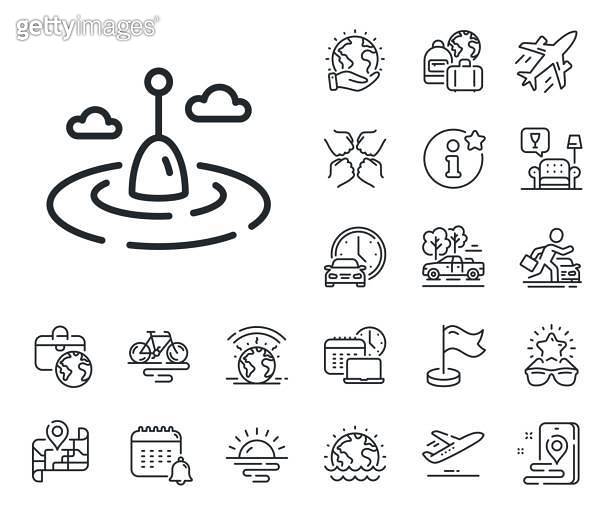 Fishing float line icon. Bobber for rod sign. Plane jet, travel map and ...