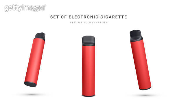 Set of 3d realistic disposable electronic cigarette isolated on white background. Modern smoking ...