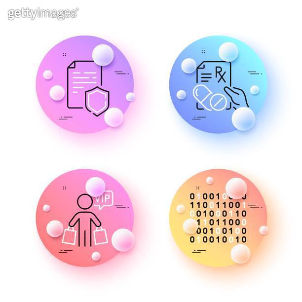 Data security, Binary code and Vip shopping minimal line icons. For web application, printing ...