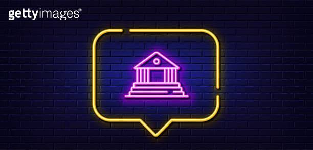 Court building line icon. Administration of justice sign. Neon light ...