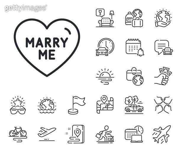 Marry me line icon. Sweet heart sign. Wedding love. Plane jet, travel ...