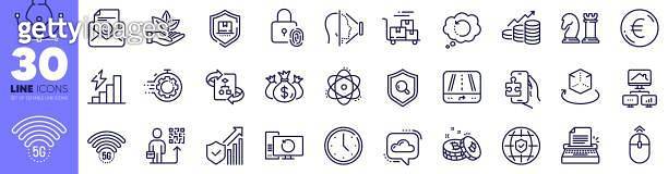 Check investment, Technical algorithm and Global insurance line icons pack. For web app. Vector ...