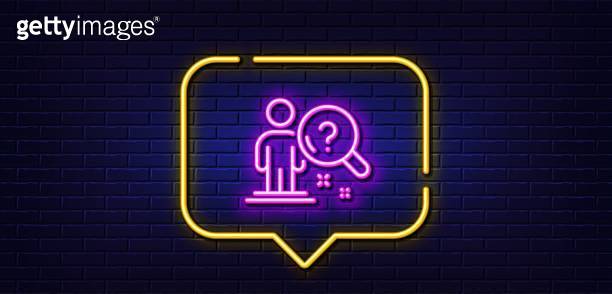 Search employee line icon. Interview candidate sign. Neon light speech ...