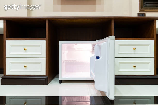 Refrigerator fridge mini size under the table counter with wooden desk ...