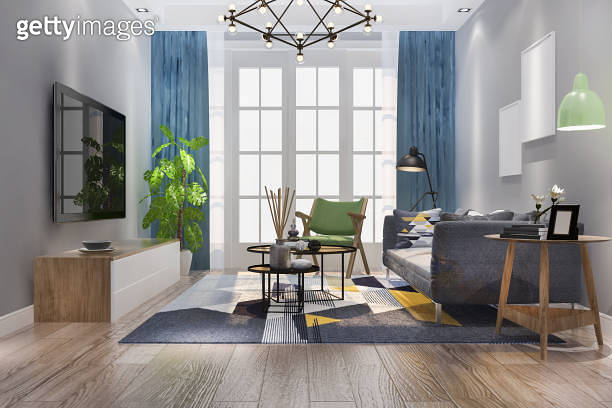 3d rendering vintage colorful living room with retro style (1495530274 ...