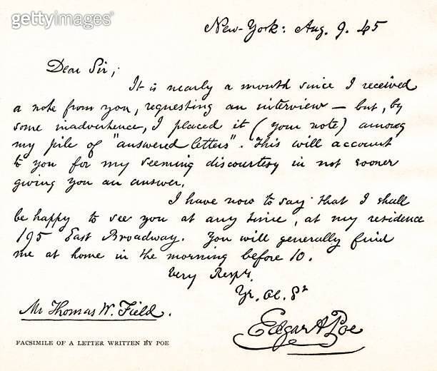 Edgar Allan Poe Letter, Poet and Author 이미지 (1481536194) - 게티이미지뱅크