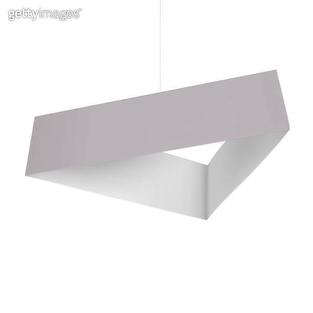 Hanging triangle trade show display realistic vector mockup. Triangular ...