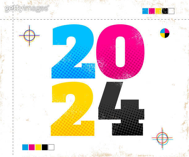 Vector vintage poster with 2024 in CMYK style. Retro poster for new ...