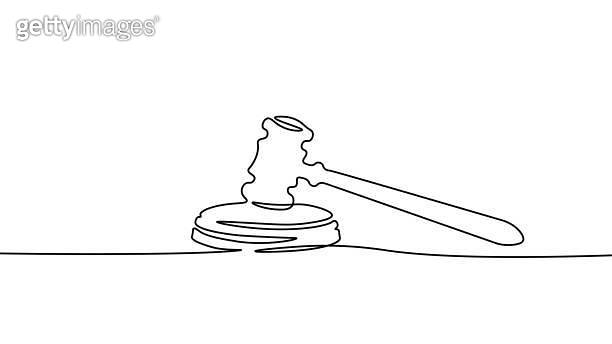 One line continuous judgment lawyer hammer symbol concept. Crime ...