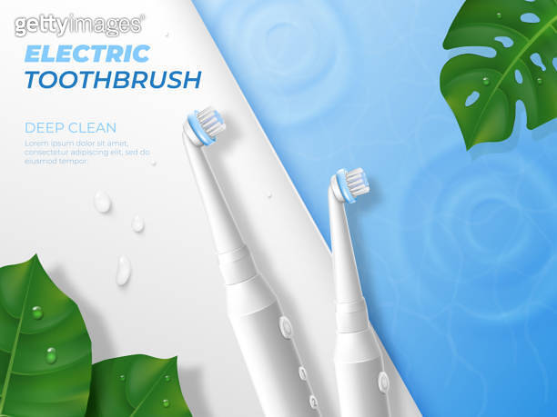Electric toothbrush on minimal surface. Ad banner design. Realistic ...