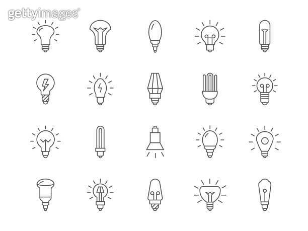 Lightbulb icons. Line lamp. Filament symbols. Idea or light bulb ...