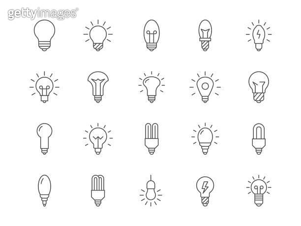 Light bulb. Line lamp symbols. Idea icons. Simple lightbulb with ...