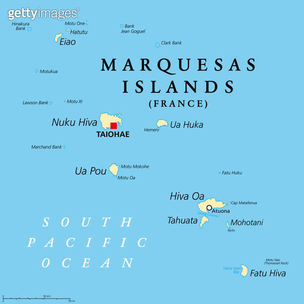 Marquesas Islands, island group in French Polynesia, political map ...