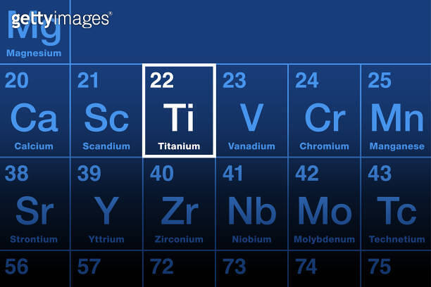 Titanium element on the periodic table, metal with symbol Ti ...