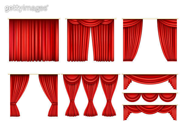 3d red theatre stage set, velvet textile. Fabric for cinema, movie or ...