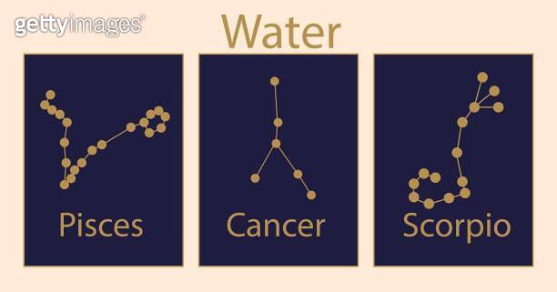 Zodiac signs. Star constellations. Pisces and Cancer. Scorpio symbol ...