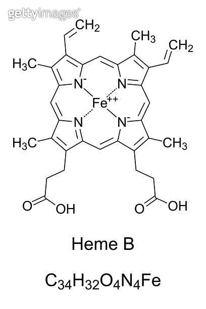 Heme B, haem B, or protoheme IX, chemical formula and structure ...