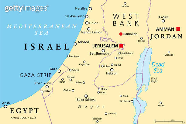 Part of the Southern District of Israel, political map, with the Gaza ...