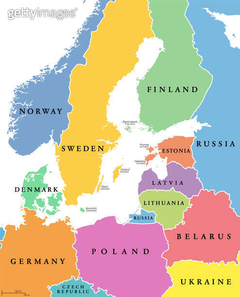 Baltic Sea area, colored countries, political map, with national ...