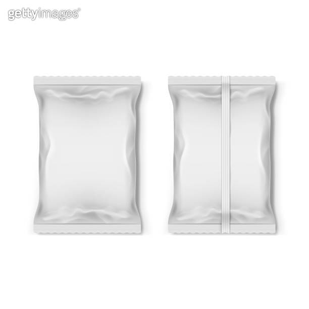 Realistic pouch. Bag pack. Plastic snack or candy packet. Full foil ...