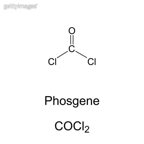 Phosgene, carbonyl dichloride, chemical formula and skeletal structure ...