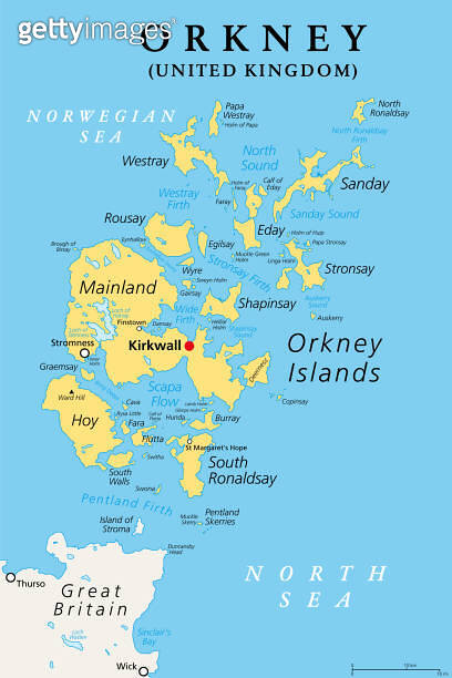 Orkney, archipelago in the Northern Isles of Scotland, political map ...