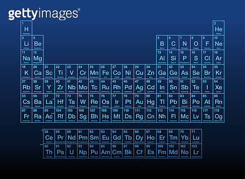 Periodic table of the chemical elements, on dark blue background 이미지 ...
