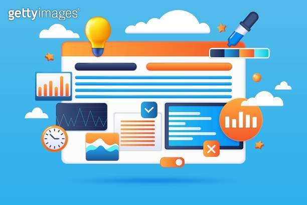 Web design. 3D UI render graphic. Website software. Internet interface creating. Digital ...