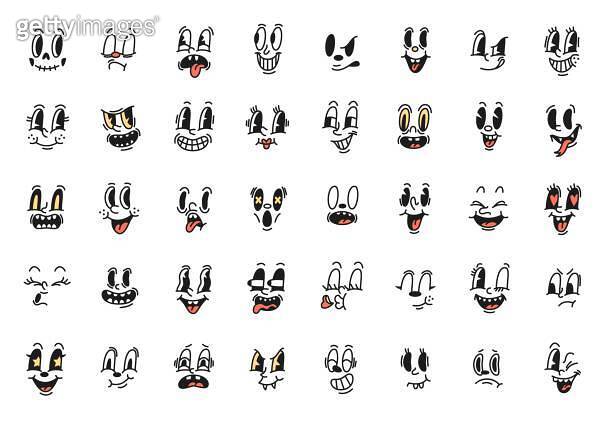 Comic retro faces. Vintage toons, different characters with expressive ...