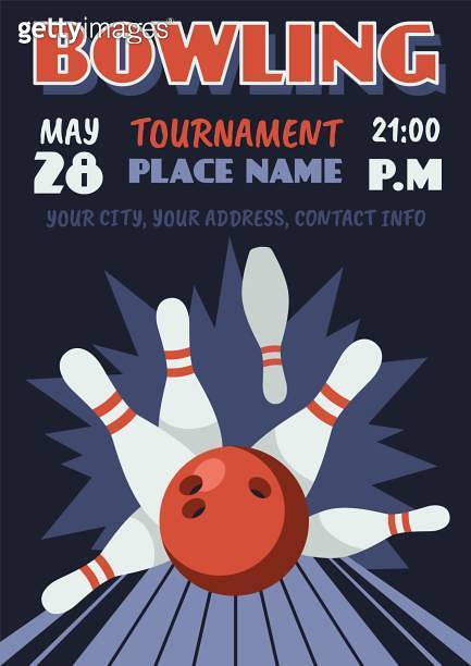Bowling tournament poster. Group sports game, ball breaking skittles ...