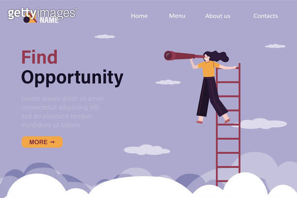 Find opportunity, landing page template. Confident businesswoman climb ...