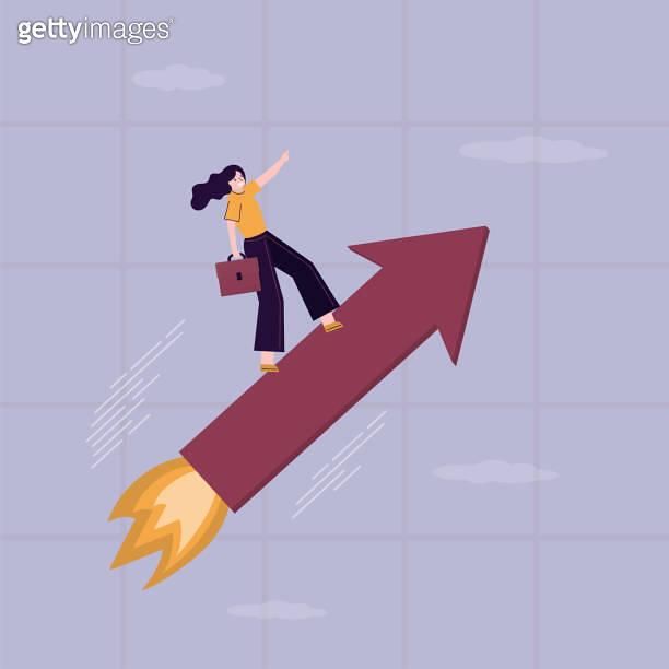 Investment vision, leadership, visionary. Businesswoman standing on an ...