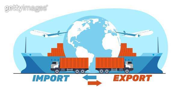 Concept of exporting and importing cargo around world, global logistics ...