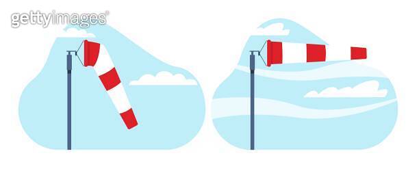 Meteorological windsock for light and strong winds. Red and white ...