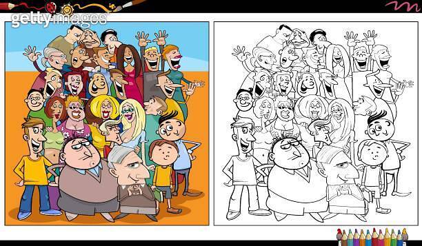 crowd of funny comic people characters group coloring page 이미지 ...