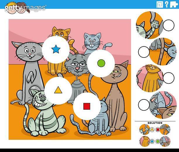 match the pieces educational activity with cartoon cats 이미지 (1796357165 ...