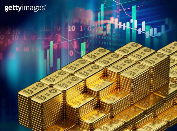 stack of shiny gold bars on financial gold price graph 3d illustration 이미지 (1474942012) - 게티이미지뱅크