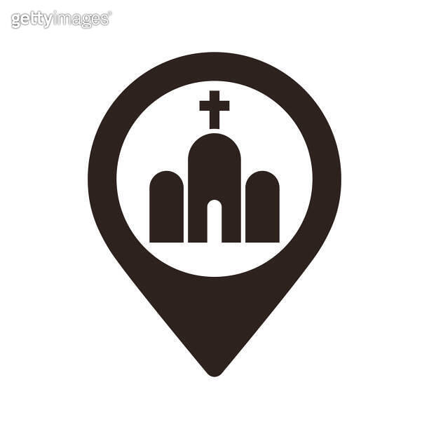 Church map pin. Landmark location pin. GPS church location symbol for ...