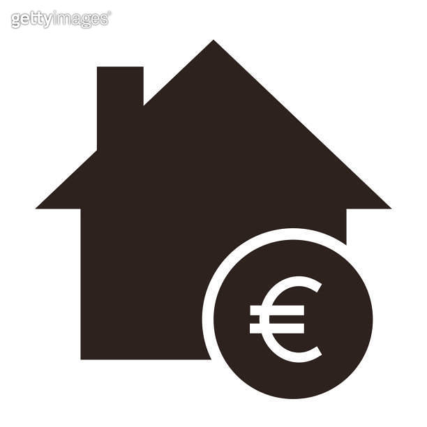 House icon with euro sign. Real estate investment symbol. Housing price ...