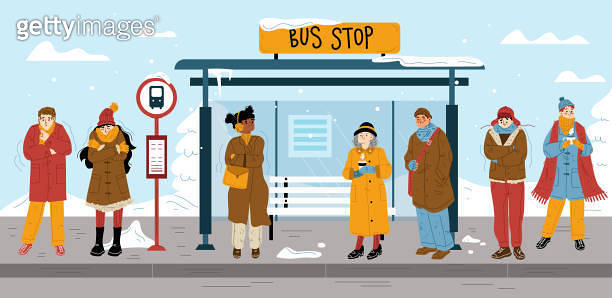 People in warm clothes on bus stop in winter (1460735336) 일러스트, 무료 일러스트 ...