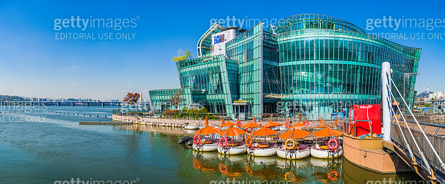 Seoul Sebitseom floating island cultural complex Han River panorama ...