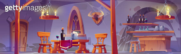 Medieval tavern cartoon vector illustration (1456578071) - 게티이미지뱅크