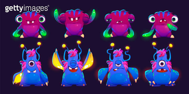 Cartoon characters of cute monsters, alien babies (1492879841) - 게티이미지뱅크