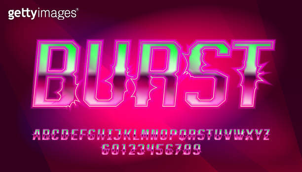 Burst alphabet font. Bright neon light letters and numbers. (1564741217 ...