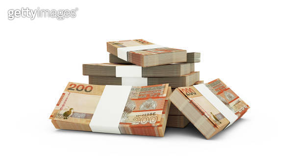3d rendering of Stack of Gambian Dalasi notes. bundles of Gambian ...