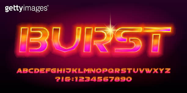 Burst alphabet font. Neon light shining letters and numbers ...
